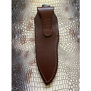 by Carl Thomas Jr. Leather Knife Sheath for Buck 692 Vanguard or Zipper. Tooled W/feather &Dyed Brown