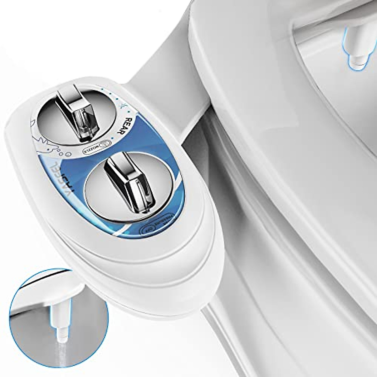 YASFEL Bidet Toilet Seat Attachment - Fresh Water Non-Electric Bidet Toilet Seat Attachment w/Self-cleaning Nozzle and Easy Water Pressure Adjustment, Bidet Toilet Seat Attachment (Blue White)