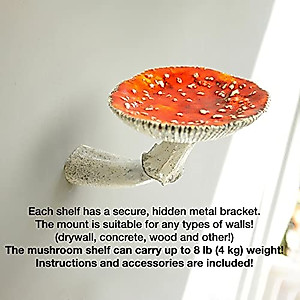 3Pcs Mushroom Hangers, Mushroom Shelves, Wall Mounted Whimsical Mushrooms, Wall Mounted Trays Available for Bedroom, Bathroom, Kitchen.