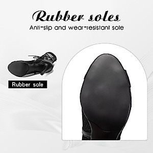 DKZSYIM Open Toe Dance Boots Women Latin Salsa Ballroom Lace-up Ankle Dance Shoes,K99-Black,3 3/4 inch,Rubber,US 7.5