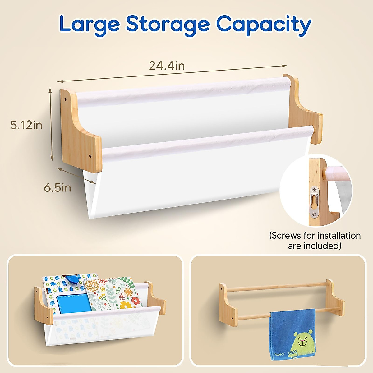 Kids Bookshelf, Nursery Book Shelves Set of 4, Wood Floating Book Shelf for Kids Rooms, Kids Book Rack Storage Bookshelf with Deep Sleeves for Kids Bedroom Toddler Room Decor Book and Toy Organizer