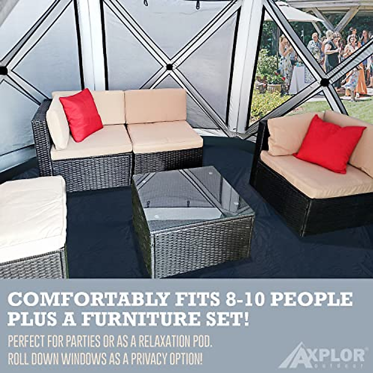 AxplorOutdoor RV Camping Gazebo Screen-Tent with Floor and Wind-Panels | 12ft x 12ft Portable Pop-Up Canopy Screen Room with Tarp Floor and Zippered-Side Panels | Pop-Up Screen Gazebo (Grey/Silver)