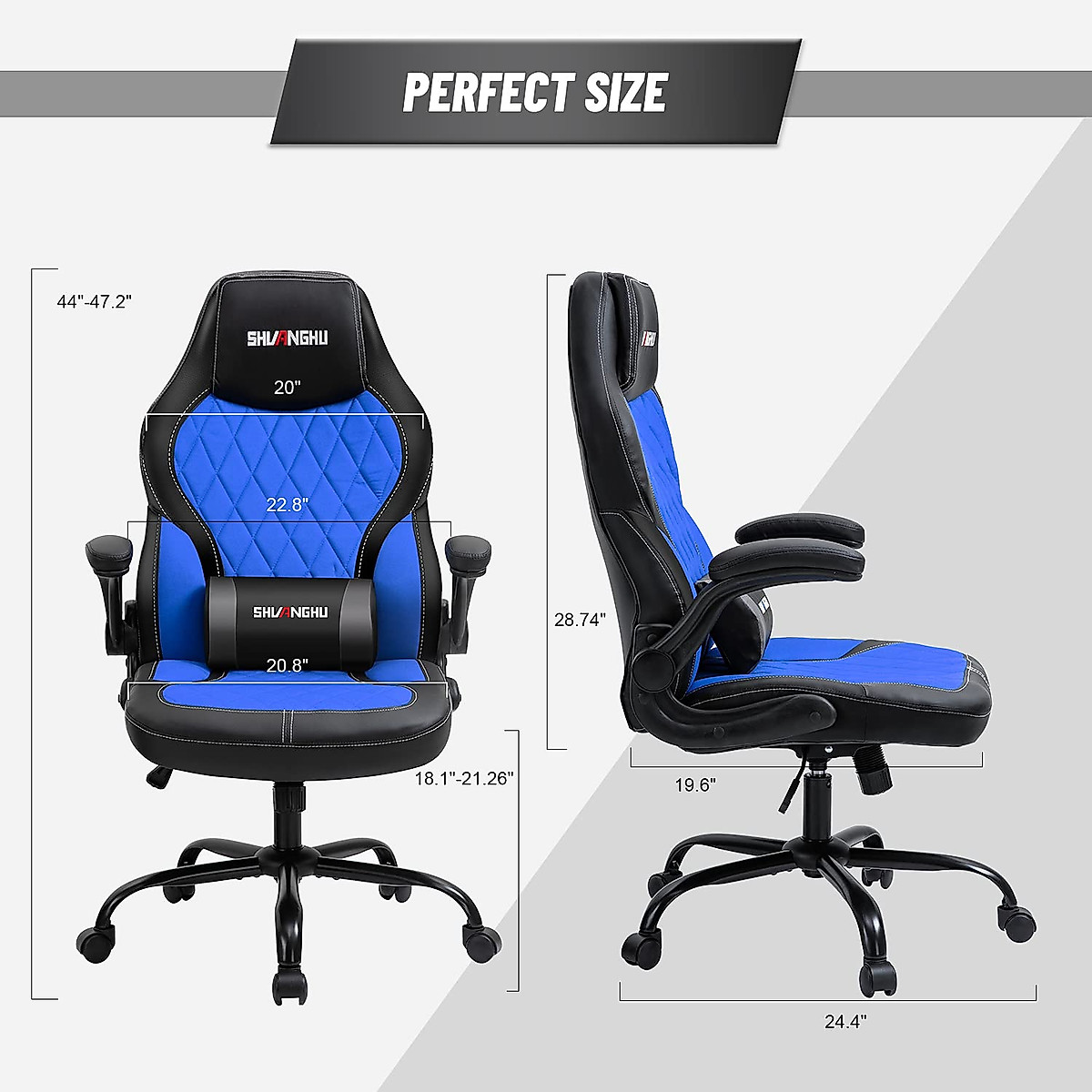 shuanghu Computer Gaming Chair Ergonomic Recliner Office Chair High Back Gaming Chair with Adjustable Headrest and Swivel Armrests and Lumbar Support for Men Women Adults Gamer (Blue)