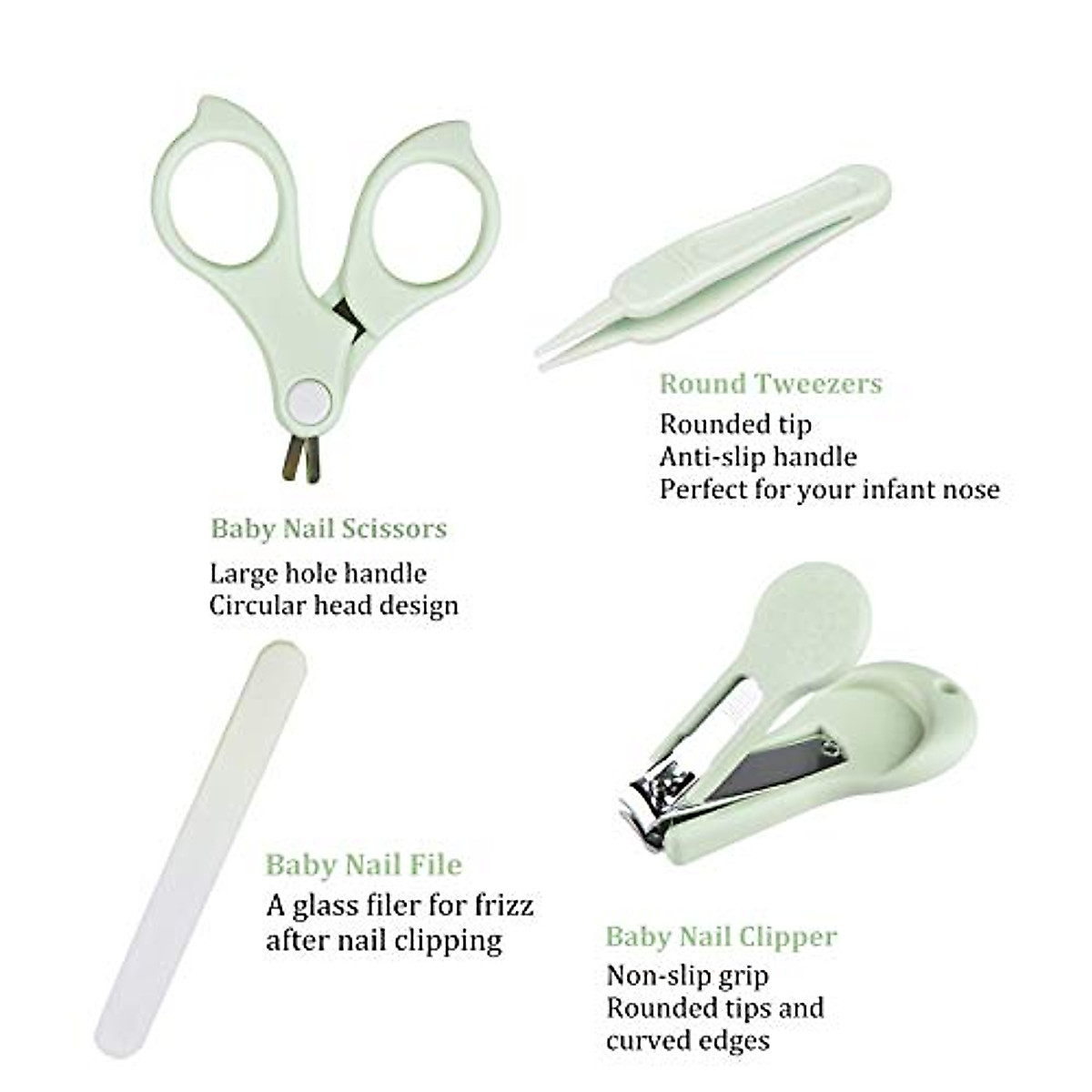 GLOVAL BABY Baby Nail Kit, Baby Manicure Kit and Pedicure kit with Cute Owl Shape Case. Baby Nail Clipper, Scissor, Baby Nail File & Tweezer for Newborn, Infant & Toddler, Mothers Day Gifts(Green)