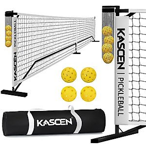 Kascen White Pickleball Net - 22 FT Regulation Size Portable Pickle Ball Net with Ball Holder, 4 Pickleballs & Carry Bag for Outdoor Indoor Driveway Backyard