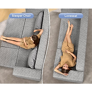 Hobestluk Folding Sofa Bed Couch Convertible Floor Sofa Beds for Adults Foldable Sleeper Sofa Lounge with Three Pillows for Living Room Fold-Out Floor Chair Beds for Bedroom Apartment Office(Grey)