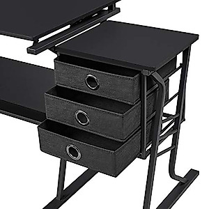 Yaheetech Drafting Table for Adults/Artists, Drawing Desk, Tabletop Adjustable Art/Craft Desk with Stool and 3 Slide Drawers, Sketching Painting Artwork Station for Art Studio Home Office School