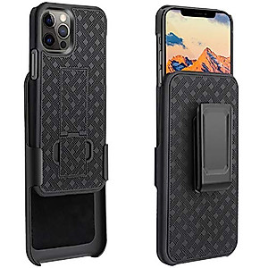 Fingic Compatible with iPhone 12 Pro Max 5G Case Holster Case Combo Shell Slim Rugged Case with Built-in Kickstand Swivel Belt Clip Holster Shockproof Cover for Apple iPhone 12 Pro Max 6.7 inch, Black