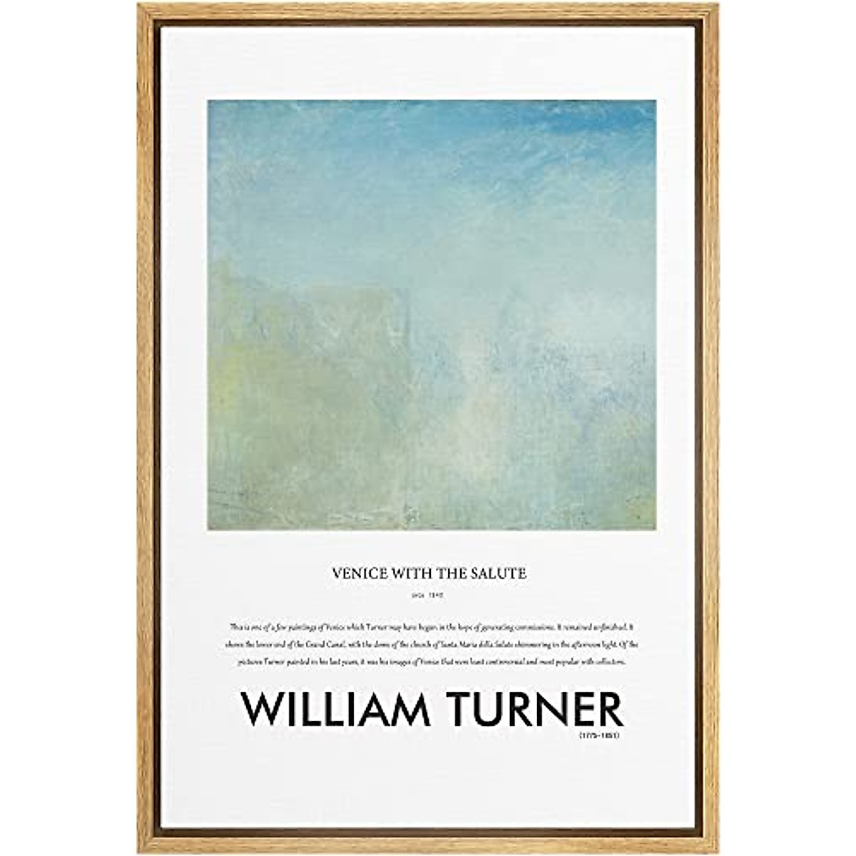 SIGNLEADER Framed Canvas Print Wall Art William Turner Venice Landscape Nature Wilderness Illustrations Fine Art Rustic Scenic Relax/Calm Colorful for Living Room, Bedroom, Office - 16"x24" NATURAL