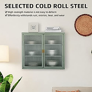 HomSof Wall Cabinet Haze Double Glass Door Detachable Shelves for Office, Dining, Living Room, Kitchen and Bathroom, Mint Green