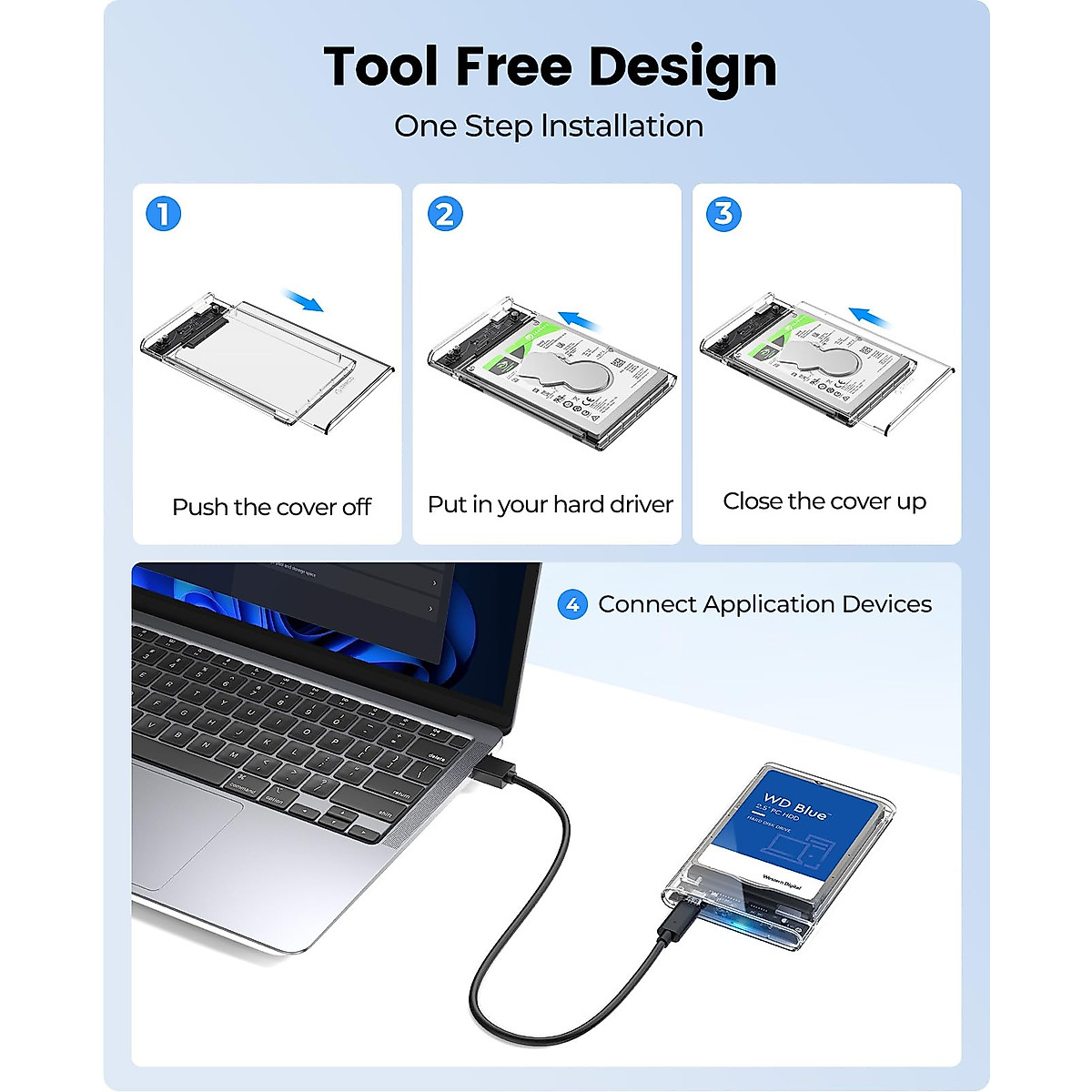 ORICO 2.5 inch Hard Drive Enclosure SATA to USB C 3.1 6Gbps External Hard Drive Case for 7/9.5mm HDD/SSD Support UASP Up to 6TB -2139C3-CR