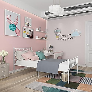 Twin Size Bed Frame 12 Inch Metal Platform Bed Frames Twin Mattress Foundation Single Beds with Headboard and Footboard, Easy Assembly, White