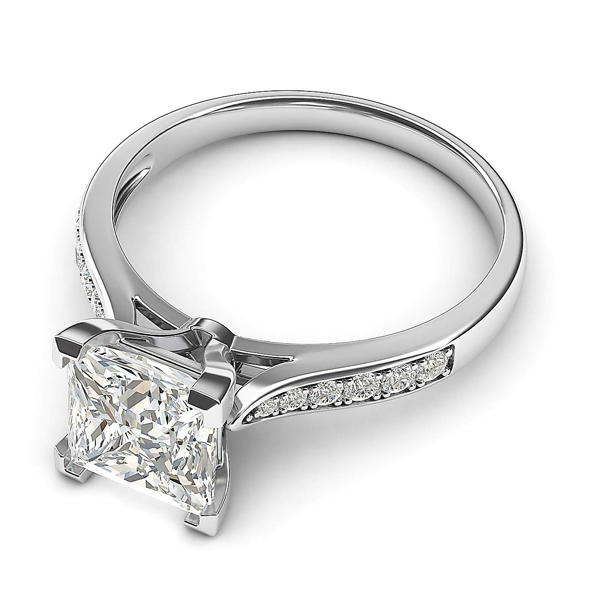14k White Gold Solitaire 1.5ct Princess Cut Genuine Moissanite Engagement Ring with Side Stones Promise Bridal Ring (8)