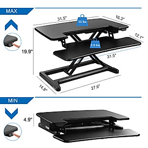 Aveyas [Electric] Motorized Standing Desk Converter, 32'' Speed Plus Version Height Adjustable Ergonomic Sit to Stand Up Riser, Dual Monitor Lift Computer Workstation with Wide Keyboard Tray