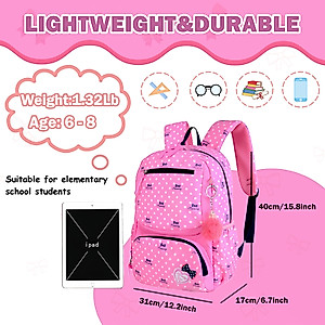 3Pcs Kids Backpack Bowknot Printed Daypack Girls 3 in 1 School Bag with Shoulder Bag and Pencil Bag