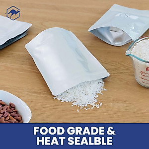 Wallaby 50 Count 1-Pint Gusset Mylar Bags with Labels, 11 Mil Total Thicker Long-Term Food Storage Pouches, 6x8 Stand-Up Zipper Heat-Sealable Airtight Packaging - Silver