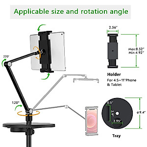KSW KINGDO Tablet Floor Stand,Adjustable Height Swivel Tablet Holder Mount with Heavy Duty Stable Base Compatible iPad Pro Mini Air 12.9/9.7,Galaxy,Tab,Kindle,iPhone,Cellphones,Up to 13''tablets-Black