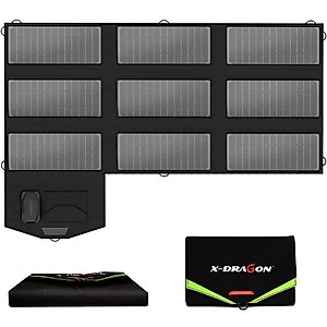 X-DRAGON 70W Monocrystalline Foldable Solar Panel (5V USB with Solar IQ + 18V DC+ Parallel Port) Water Resistant Charger for Portable Generator,car Battery,Cellphone, Tablet,and More (18V 70W)