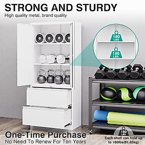 SISESOL Metal Storage Cabinet with Drawers, 71" File Cabinets for Home Office, Locking Steel Storage Cabinet with Doors and Shelves for Home, Office, Warehouse, Garage, School (White, 2 Drawers)