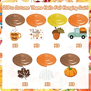 20Pcs Fall Party Hanging Decorations, Autumn Hello Fall Party Hanging Decorations, Pumpkin Leaf Truck Cutouts Thanksgiving Ornaments for Fall Party Decorations Thanksgiving Party Supplies