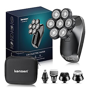 kensen 7D Head Shaver, 5 in 1 Bald Head Shavers for Men, Head Electric Razor with Nose Hair Sideburns Trimmer, Waterproof Wet/Dry Mens Grooming Kit, LED Display, USB Rechargeable, Gifts Travel Case