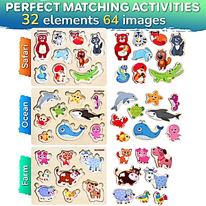 QUOKKA Wooden Puzzles for Toddlers Ages 1-3-5 – Animal Peg Puzzles for Kids 2-4 Years Old – Set of 3 Wood Learning Travel Toys for Children – Gift Educational Game for Boys and Girls