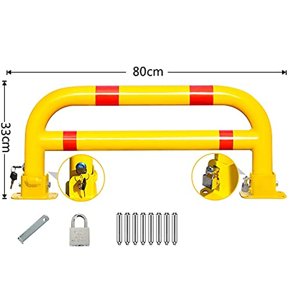 CAIMIAO Double-Rod Double-Lock Parking Space Lock,Heavy Duty Fold Down Metal Parking Obstacle Detachable,Folding Anti-Theft Lock Parking Post for Security Driveway Parking
