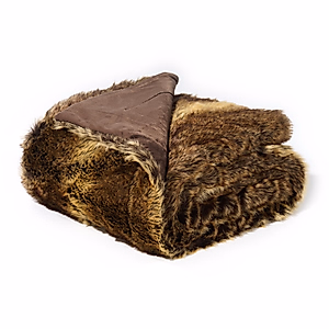 HOMFINE Luxury Faux Fur Blanket - Super Thick Warm Long Fluff Fuzzy Throw Blanket for Bed, Sofa, Couch, Home Decor with Soft Cozy Plush Velvet Back, 60"x80", Deluxe Brown
