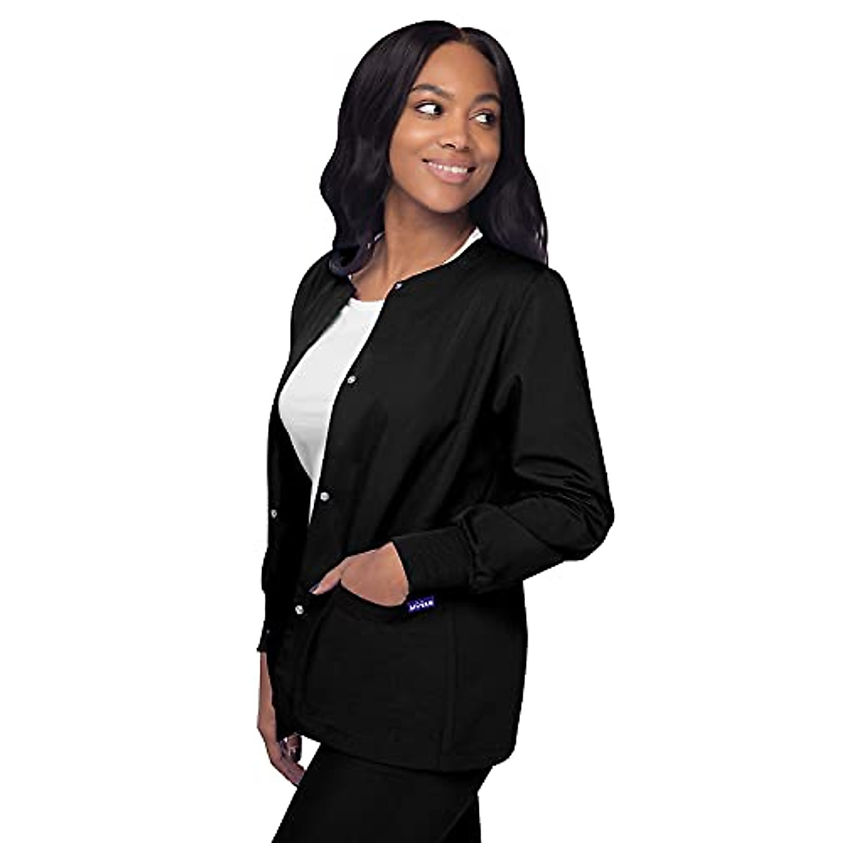 Sivvan Scrubs For Women - Front Snap Warm - Up Jacket - S8306 - Black - M