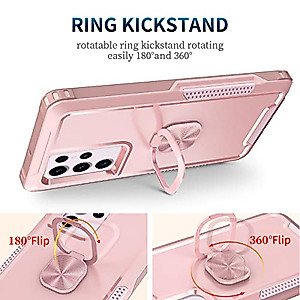 Bizzib for Samsung Galaxy S23 Ultra Case Heavy Duty Full Body Shockproof Kickstand With 360° Ring Holder Support Car Mount Hybrid Bumper Silicone Hard Back Cover with 2 Pack HD Len Protector Rose Gold