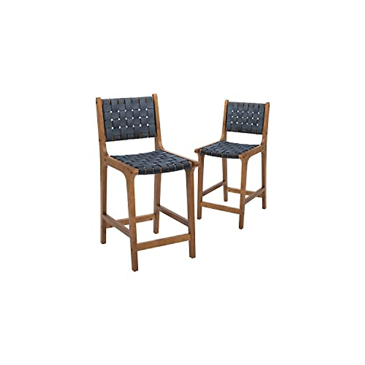 CangLong, Set of 2，Dark Grey Counter Stool Barstool 24 Inch Seat Height Faux Leather Straps