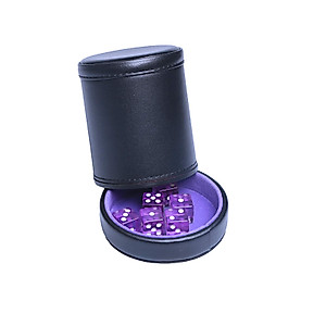 PU Leather Dice Cup with Lid/ Cap, Felt-Lined Dice Shaker Includes 6 Six-Sided Dice for Liars Dice/ Farkle/ Yahtzee/ Board Games