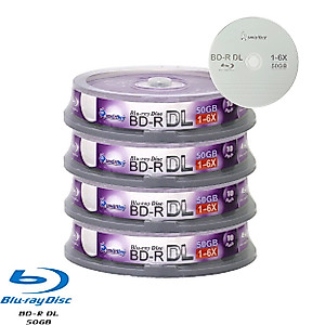 Smartbuy 40-disc 50gb 6X Blu-ray Bd-r Dl Dual Layer Double Layer Logo Top Surface Blank Data Video Recordable Media Disc with Cakebox/Spindle Packing