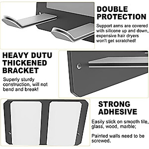 Adhesive Hair Dryer Holder Wall Mount - Adhesive Bathroom Vanity Blow Dryer Holder Organizer Compatible with Dyson Hair Dryers (Black)