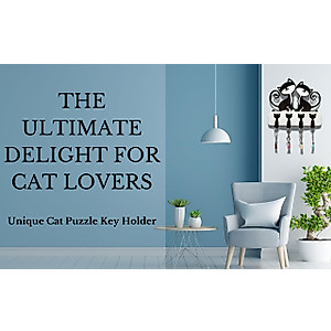 ARCORP Wooden Cat Key Holder for Wall with Four Cute Keychains, Mounting Hardware - Decorative Handcrafted Cat Puzzle Key Organizer and Home Decor - Eco-Friendly Wood Key Hanger