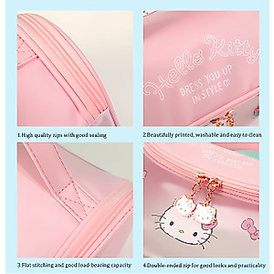 WIEEZN Cute Toiletry Bag for Women Girls, PU Leather Translucent Waterproof Makeup Cosmetic Bag, Travel Makeup Bag Organizer