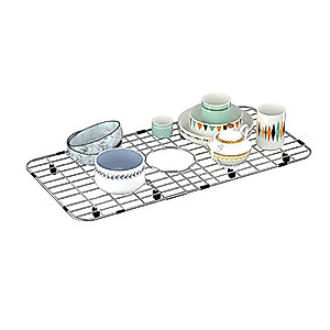SlimmKISS Sink Protector Sink Grates Stainless Steel Bottom Grid 25" X 12.8", Centered Drain with Corner Radius, Metal Sink Grate Protector