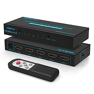 SGEYR 4K HDMI Switcher 5x1 with IR Remote, High-Speed 5 Port HDMI Selector Box 4K@60Hz Support HDR HDCP2.2 for PS5, Xbox, Roku, Fire Stick - Streamline Your Gaming Setup(Black)