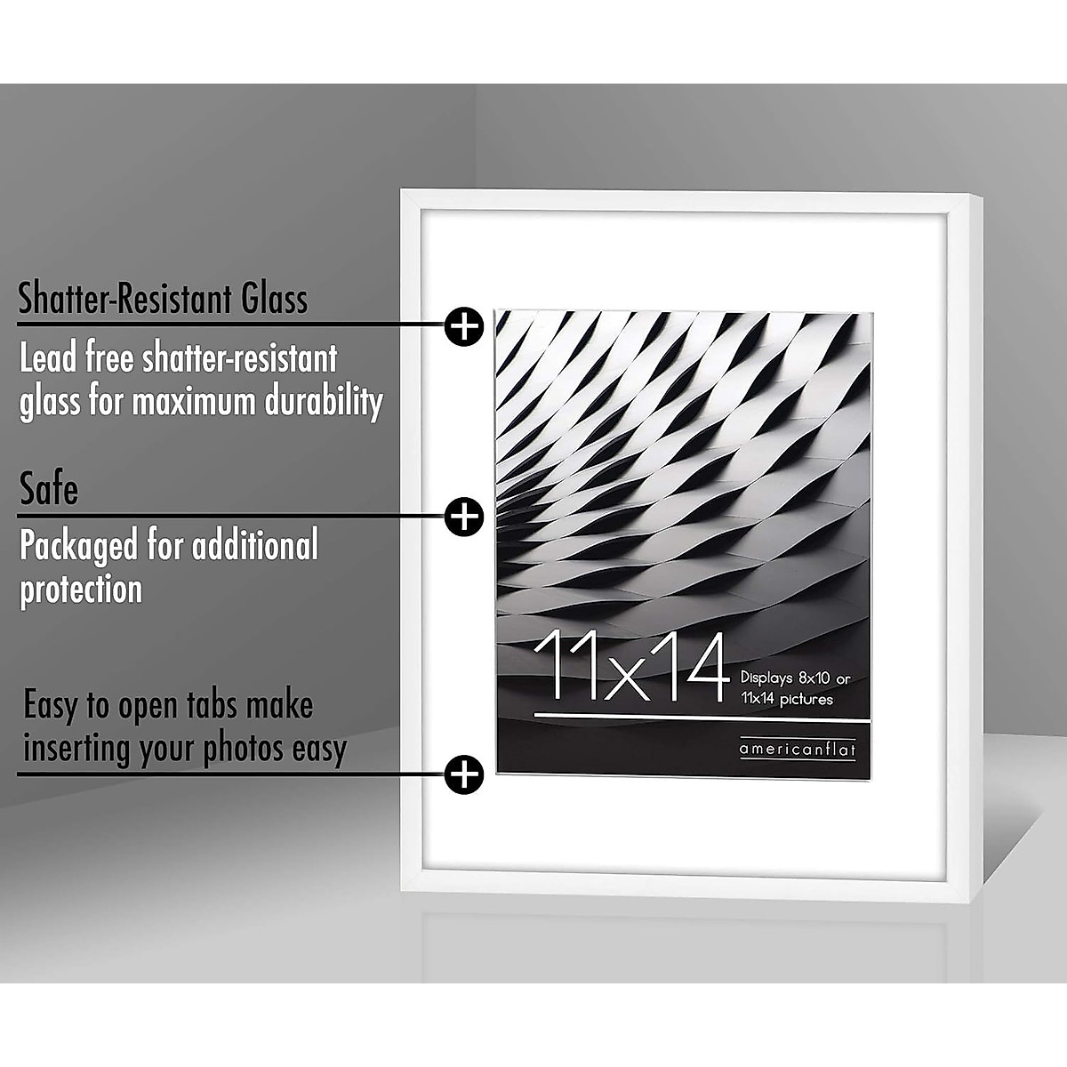 Americanflat 11x14 Picture Frame with Shatter-Resistant Glass - Use as 8x10 Frame with Mat or 11x14 Frame Without Mat - Streamline Collection - Thin Photo Frame for Wall Display - White