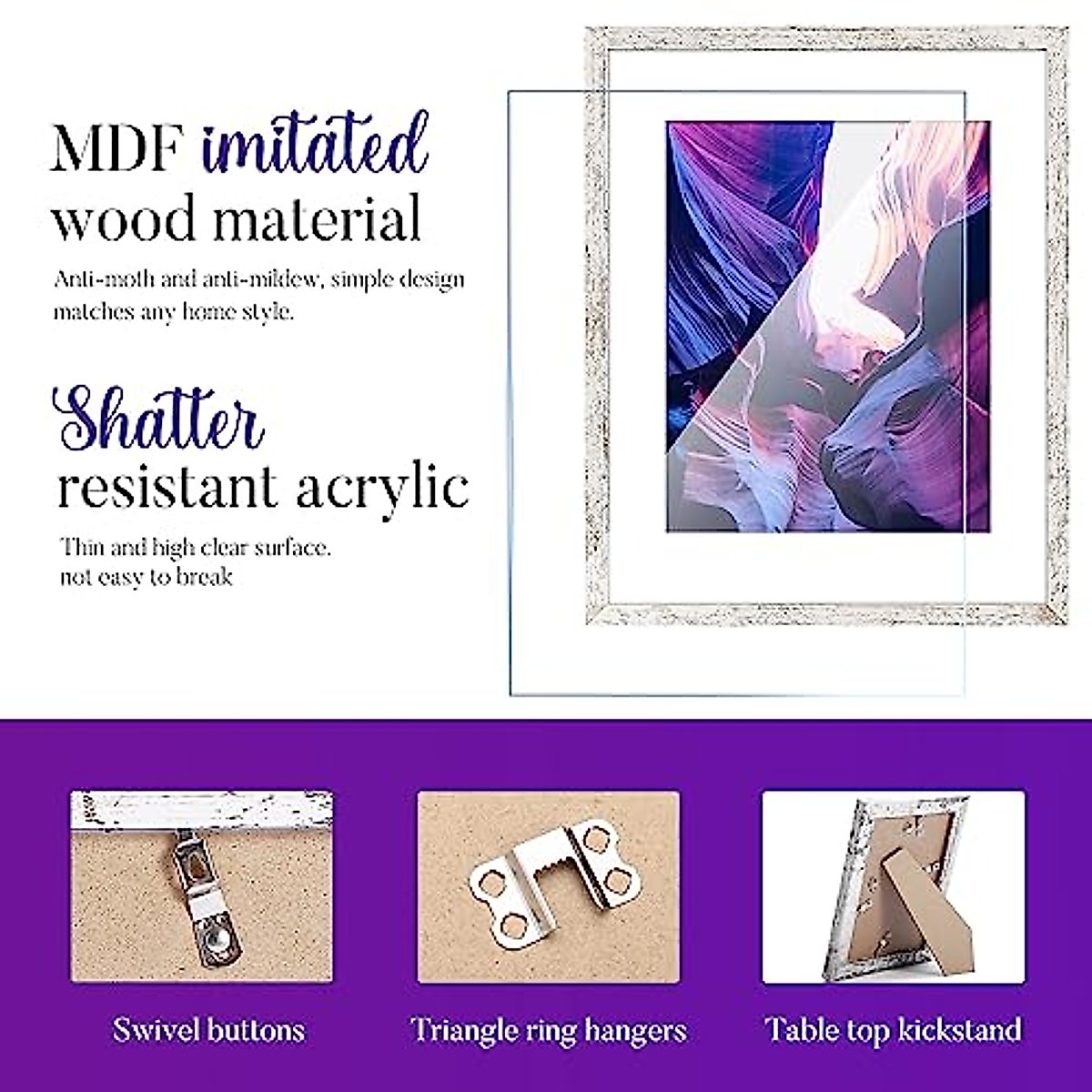 TWING Rustic Picture Frames 11x14 Set of 3, Distressed White Large Gallery Wall Frame Set Display Photos 8 x 10 with Mat or 11 x 14 without Mat Wall Mounting Display Composite Wood