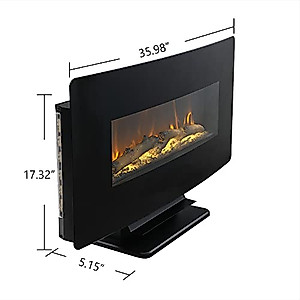 36 Inch Curved Front Electric Fireplace, Freestanding or Wall Mounted Electric Fireplace with Adjustable Flame Color & Remote Control for Apartment/Office/Bedroom, Black