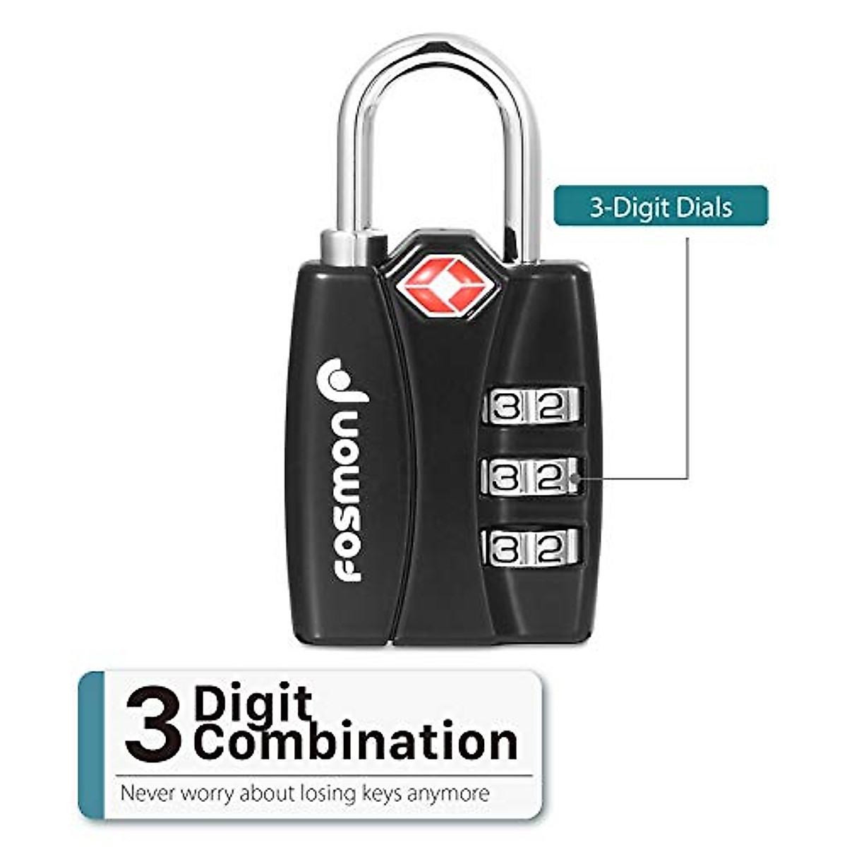 Fosmon TSA Accepted Luggage Locks, (4 Pack) Open Alert Indicator 3 Digit Combination Padlock Codes with Alloy Body for Travel Bag, Suit Case, Lockers, Gym, Bike Locks - Black, Blue, Pink, and Silver