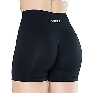 AUROLA Dream Collection Women Workout Shorts High Waist Gym Shorts, Scrunch Butt Seamless Athletic Shorts,Dark Black,M