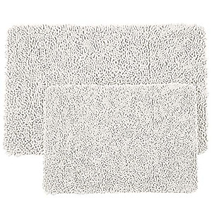 Lavish Home 2 Piece Memory Foam Shag Bath Mat - White, 32"x21"x1.25"