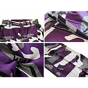 ZODLLS Women's Camo Pants Cargo Trousers Cool Camouflage Pants Elastic Waist Casual Multi Jogger Pants with Pocket Purple Camo-XL
