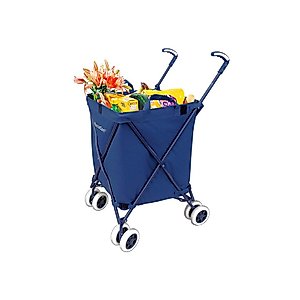 VersaCart Transit -The Original Patented Folding Shopping and Utility Cart, Water-Resistant Heavy-Duty Canvas with Cover, Double Front Swivel Wheels, Compact, Transport Up to 120 Pounds, Blue