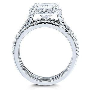 Kobelli Cushion Brilliant Moissanite Halo Bridal Wedding Rings Set 2 1/2 CTW 14k White Gold (DEF/VS, GH/I), 6.5