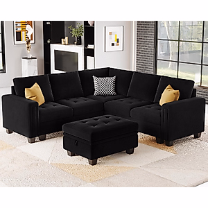Belffin Velvet Corner Seat Module for Modular Sectional Sofa Couch Corner Sofa Couch Chair Black
