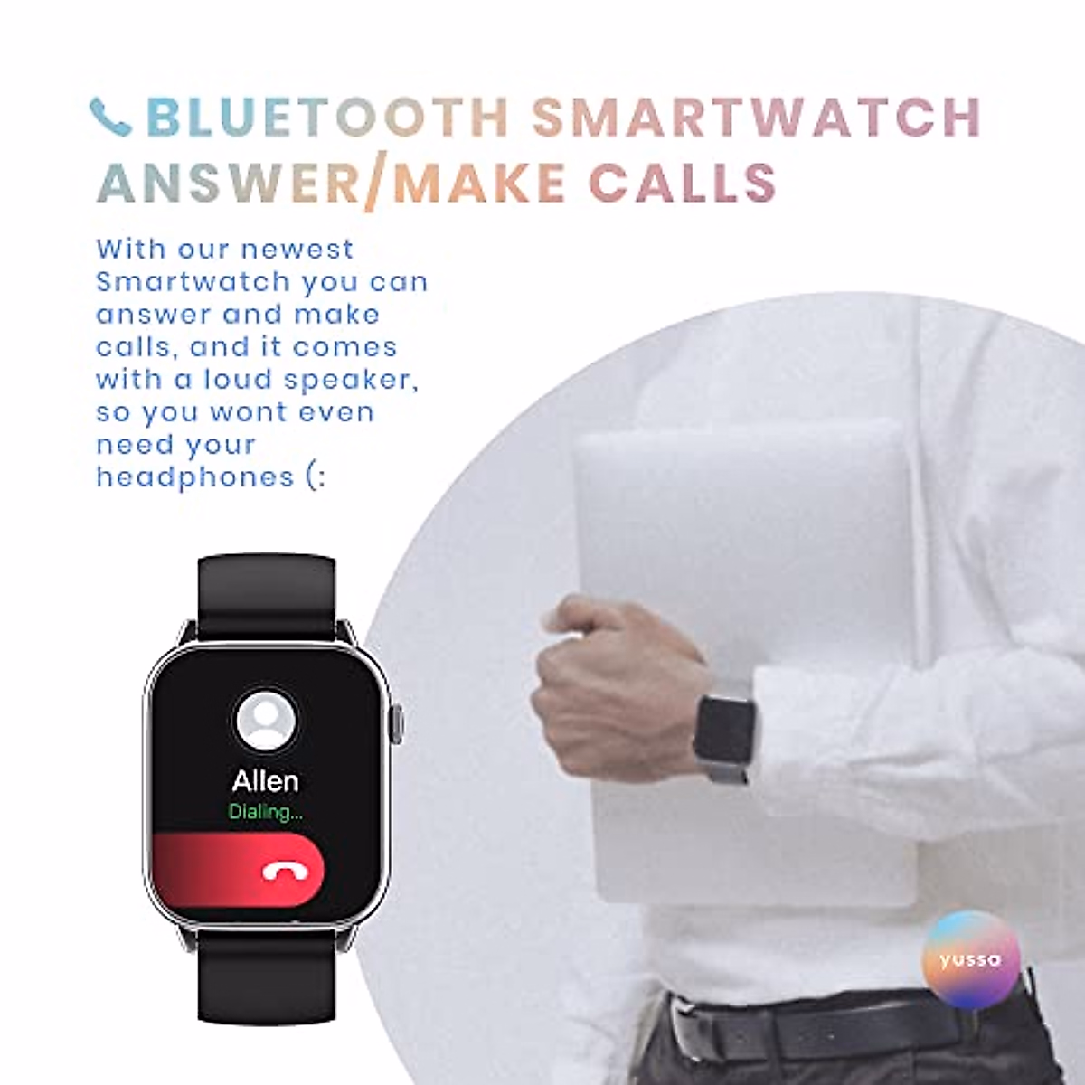 yussa Blood Pressure Smartwatch | Android Smartwatch &iPhone Compatible | Answer/Make Calls | Speaker | 2Straps | 1.86'' Full Screen | Fitness &Health Tracking | +20 Sports | Man and Woman (Dark)