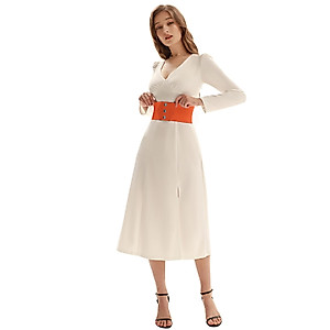 GRACE KARIN Women's Wide Stretchy Cincher Belt Fashion PU Leather Snap Button Wide Belts for Women Dresses Waist L